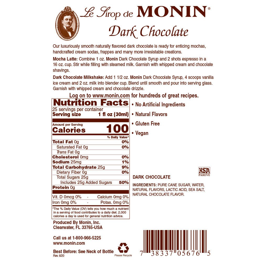 Monin Dark Chocolate Syrup | Lakes Coffee, LLC | Wholesale