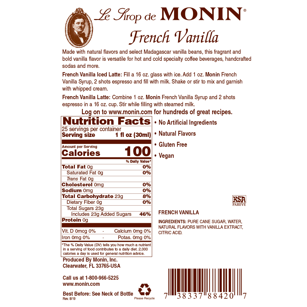 Monin French Vanilla Syrup | Lakes Coffee, LLC | Wholesale