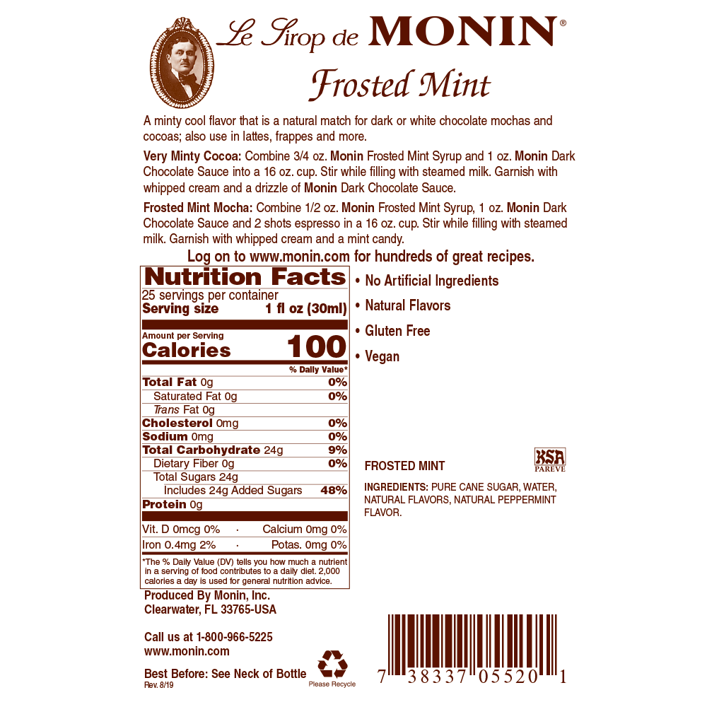 Monin Frosted Mint Syrup | Lakes Coffee, LLC | Wholesale