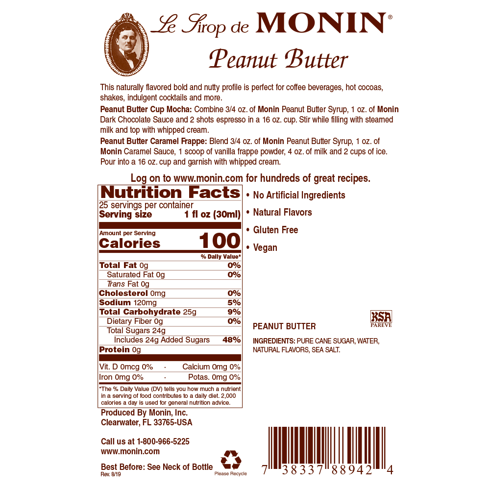 Monin Peanut Butter Syrup | Lakes Coffee, LLC | Wholesale