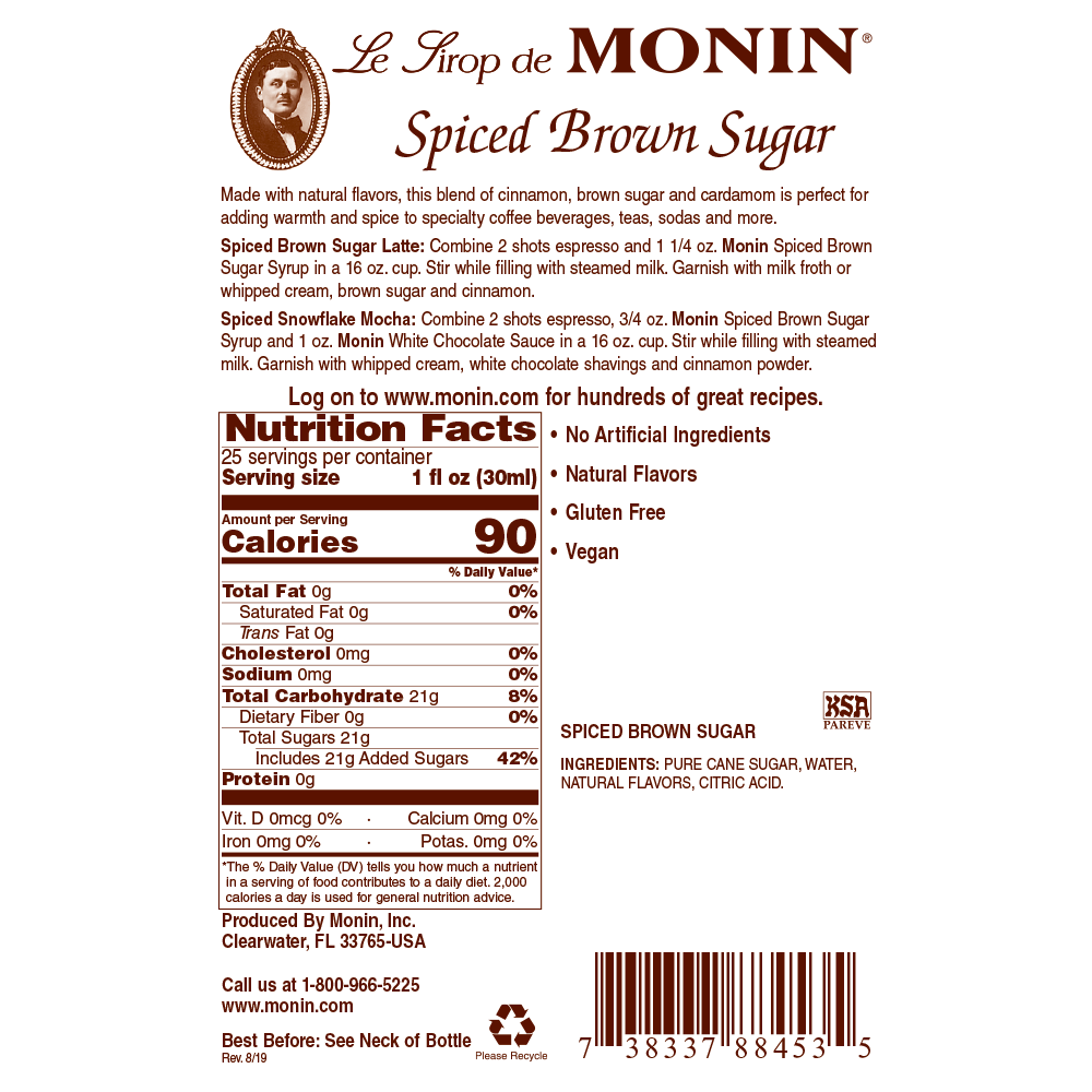Monin Spiced Brown Sugar Syrup | Lakes Coffee, LLC | Wholesale